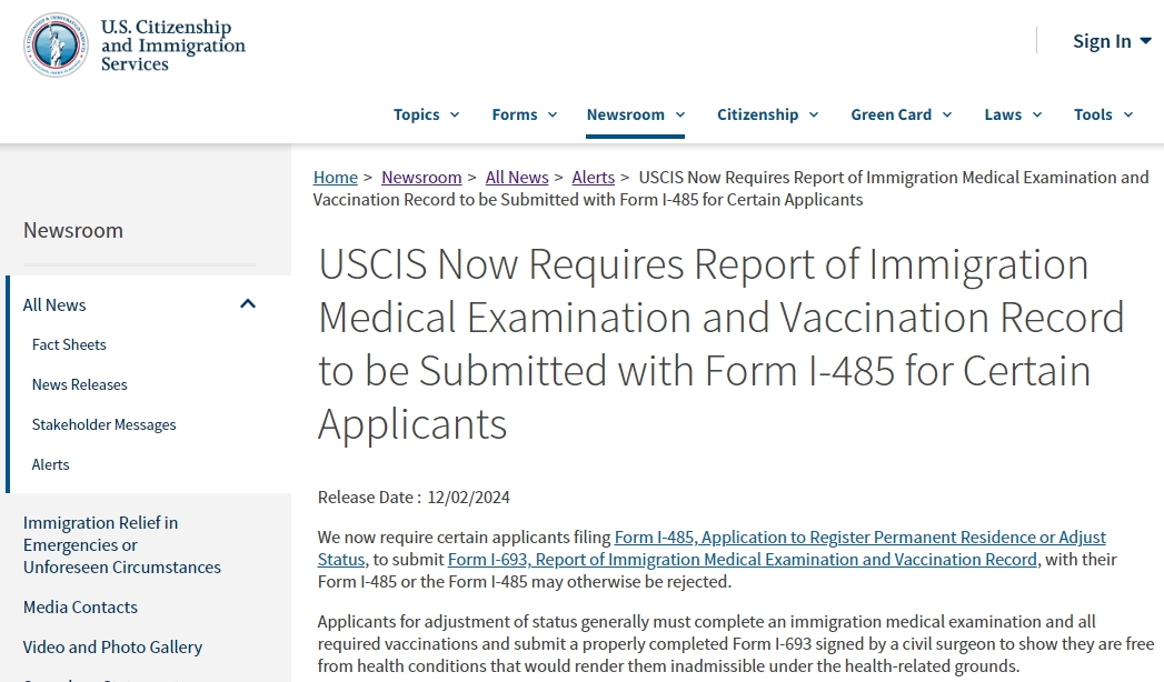 移民局最新要求：I-485申请需同时提交体检报告！ - Behring Companies